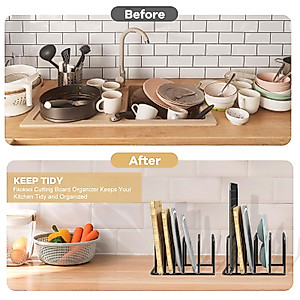 Fikoksol Cutting Board Organizer, [1-Pack] Cutting Board Holder Rack Baking Cookie Pan Sheets Cooling Small Racks Storage Stand for Kitchen Cabinet Countertop Bakeware Storage Organizer Metal Black