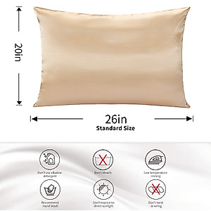 NeckAngel Satin Silk Pillowcases with a Hair Tie for Hair and Skin Slip Cooling and Silky Pillow Cases 20x26 Inches