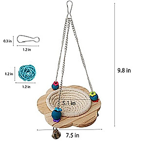 Diaertiny Hanging Bird Nest Parrots Bed with Colorful Swing Wooden Bracket Nibble Toys and Bells Handmade Cotton Hemp Rope for Parakeet Conures Finch Budgie Lovebird (Cotton Rope)