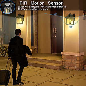 Solar Wall Lanterns Light Outdoor with 3 Modes, GEYUEYA 2 Pack Wireless Solar Motion Sensor LED Wall Sconce Lights Waterproof Warm Lighting Porch Light Fixtures for Patio Porch Garden Yard - No Glass