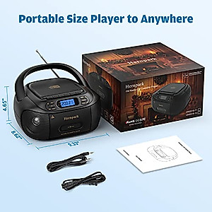 Portable CD Player with Bluetooth, Hernpark Rechargeable Boombox CD Cassette Player Combo with FM Radio Built-in Stereo Sound System/Super Bass/AUX Input/USB Playback/Headphone Jack Output