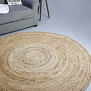Hausattire Hand Woven Jute Braided Rug, 4' Round - Natural, Reversible Area Rugs for Living Room, Kitchen, 4 Feet Round