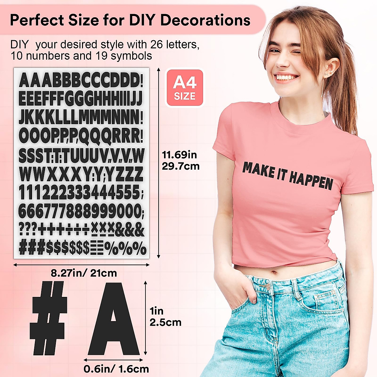 5 Sheets 830 Pieces Iron on Letters and Numbers for Clothing, 1 Inch Iron on Vinyl Letters with A-Z Heat Transfer Letters 0-9 Iron on Numbers PU Alphabet Stickers for T-Shirt Printing DIY Craft, Black