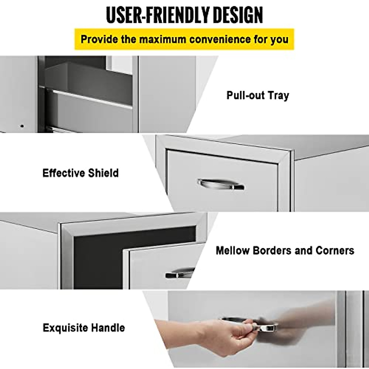 Mophorn Pull Out Trash Drawer 13.6Wx26Hx19.3D Inch Lower Sliding Rails Stainless Steel Roll Out Trash Bin Pull Out Tray Outdoor Kitchen Trash Drawer with Handle for BBQ Island Grill Station