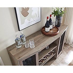 Home Source Bar Cabinet with Curved Wire Mesh Doors in Stone Grey Finish