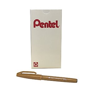 Pentel Arts Sign Pen Touch, Fude Brush Tip, Ochre Ink, Box of 12 (SES15C-Y)