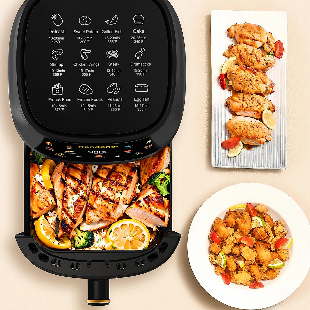 Handoner Air Fryer Max Xl Air Fryer Oven 6.5-Qt, Exclusive Recipes Quick And Easy Meals, Healthy Cooking 8-In-1 Presets Visible Cooking Window Diy Oilless Airfryer Customized Temp/Time