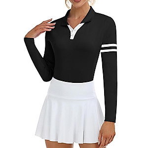 Soneven Womens Golf Shirts Moisture Wicking Long Sleeve Polo Shirts Collared V-Neck Golf Polos Shirts