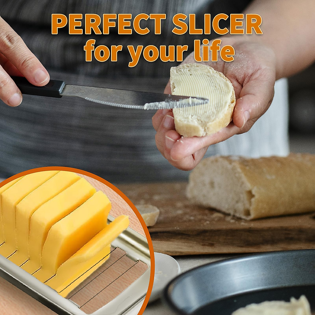 Butter & Cheese Slicer, ENLOY Stainless Steel Multipurpose Cheese Slicer Food Cutter, Cheese Slicer with Ergonomic handle for block cheese, Butter Slicer Cut Into 1/4 Inch on Average, Dishwasher Safe