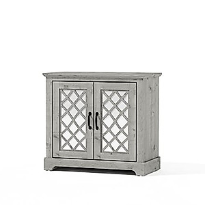 Galano Millicent 2 Door Storage Accent Cabinet - Modern Buffet with 2 Mirror Doors 2 Tier - Organizers and Storage – Console for Entryway - Hallway or Living Room - (Mexican Grey)