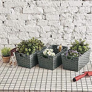 EZOWare 3pcs Weaving Storage Baskets, Multipurpose Wicker Organizer Bins Boxes with Handles for Shelf, Bathroom, Pantry, Accessories - Paper Rope Gray