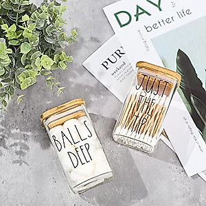 ALPIRIRAL Qtip Holder, Glass Cotton Ball and Qtip Holder Set , 2Pcs 10 Oz Qtip Dispenser with Bamboo Lids Cotton Swab Holder, Bathroom Canister Accessories Storage Organizer, Farmhouse Bathroom Decor