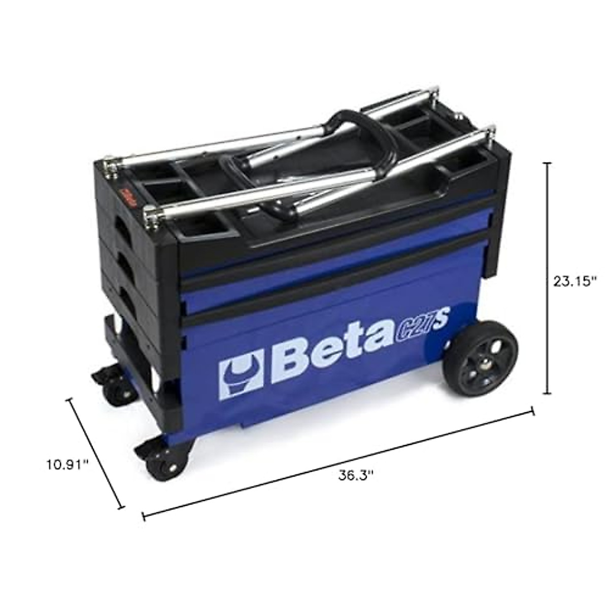 Beta C27S Blue Collapsible Rolling Tool Cart, 4 Inch Steering Wheels with Brake, 110 Pound Capacity