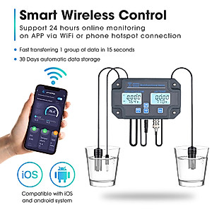 Yescom Water Quality Tester 6 in 1 Multi-Parameter Test Meter PH/EC/Salt/TDS(PPM)/Temp/S.G Analyzer Wall-Mount Rechargeable