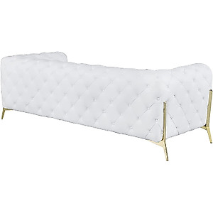 Blackjack Furniture Modena Modern Italian Leather Living Room Tufted Sofa, White