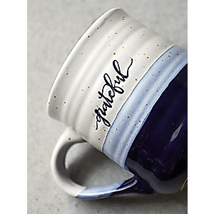 DOWAN Coffee Mugs, Large 20 oz Mugs Set of 2 with Word Blessed Grateful, Porcelain Christian Coffee Cup, Thank You Gifts for Men Women All, Blue White