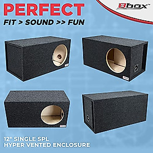 Bbox Single Vented 12 Inch Subwoofer Enclosure - SPL-Tuned Single Car Subwoofer Boxes & Enclosures - Premium Subwoofer Box Improves Audio Quality, Sound & Bass - Nickel Finish Terminals