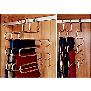 ECOLIFE Sturdy S-Type Multi-Purpose Stainless Steel Magic Pants Hangers Closet Hangers Space Saver Storage Rack for Hanging Jeans Scarf Tie(Set of 2)