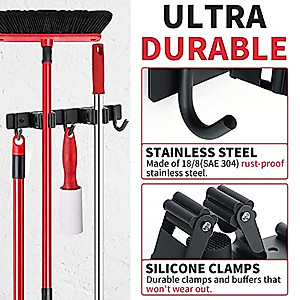 DunGu 2 Pack Broom Holder Wall Mounted Heavy Duty for Outside Mop Gripper Broom Bracket Mop Rack Holds Garden Tools,Broom Holder, Mop Hanger, broom Wall Holder,Shovels,Rakes,Brooms