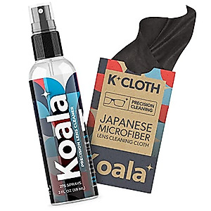 Koala Eyeglass Lens Cleaner Spray Kit | USA Made | 2 Ounces Glasses Cleaner + 1 Koala Microfiber Cleaning Cloth | Lens, Screen, & Camera Cleaning Kit | Streak & Alcohol Free | Safe for All Lenses