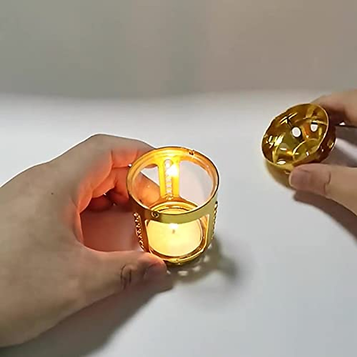 xxiaoTHAWxe Candle Lantern Mini Bright Aluminium Alloy Brass Night Fishing Hanging Candle Lamp for Outdoor Camping Angling - Yellow