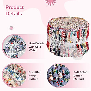 Floral Fabric Strips for Quilting 36PCS Fabric Jelly Rolls Pre-Cut 2.46-inch Jelly Roll Cotton Fabric Bundle Printed Floral Roll up Cotton Fabric Strips for Patchwork DIY Sewing Crafts