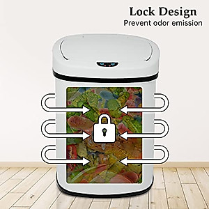 GINMAON Trash Can 13 Gallon Stainless Steel Kitchen Garbage Can with Lid Waterproof Touch Free Large Capacity Rubbish Can for Home Kitchen Office, White