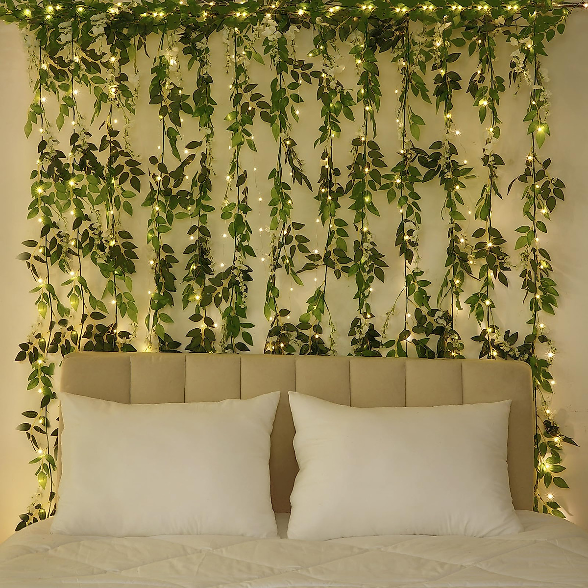 Dolicer Wisteria Artificial Flower Garland 4Pcs Total 24Ft, Artificial Wisteria Garland, White Wisteria Flower Vines, Silk Wisteria Hanging Flowers for Wedding Arch Outdoor Ceremony Garden Porch Decor