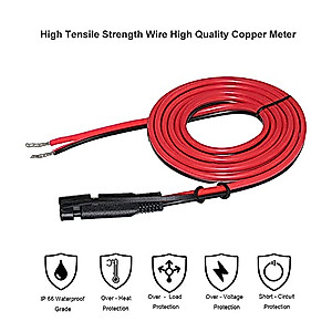 QIUCABLE SAE Extension Cable - 12Ft 16AWG SAE Quick Disconnect Connectors SAE 2 Pin Bullet Quick Release Wire Harness, SAE Battery Charging Cable for Solar Panel Car Truck Motorcycle