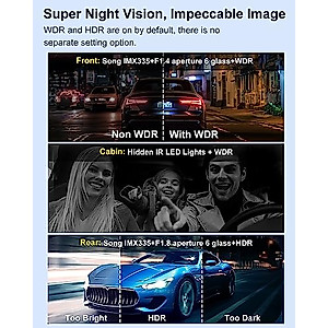 Dash Cam Camera For Cars Dashcam - Lehwey 3 Channel Dash Camera 4k 2160P+1440P+1080P Front Rear Inside, Built in WiFi GPS, With 64GB Card, Night Vision, G-Sensor Parking Mode, 170°Angle Loop Recording