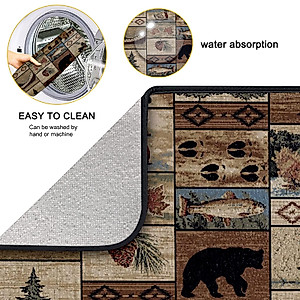 Rustic Cabin Lodge Bear Tree Dish Drying Mat for Kitchen Countertop, Absorbent Dishes Drainer Fast Drying, Drying Mat 18 X 24 Inch