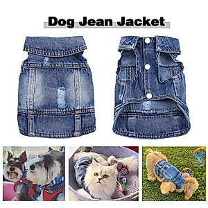 Dog Jean Jacket, Puppy Blue Denim Lapel Vest Coat Costume, Girl Boy Dog T-Shirt Clothes, Cool and Funny Apparel Outfits, Machine Washable Dog Outfits for Small Medium Dogs Cats (XS)