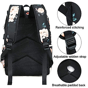 LEDAOU School Backpack for Teen Girls Laptop Backpacks 15.6 inch Floral Daypack Women Bookbag School Bag for College Travel (Floral Black)
