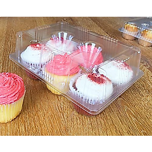 4U'LIFE 6 Compartment Crystal Clear Dome Lid Hinged Cupcake/Muffin Container,Cupcake carrier, Packaging Transporter, Cupcake Trays, Cupcake Holders-Pack of 10