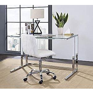 Knocbel Contemporary Computer Desk Home Office Workstation Writing Table with Tempered Glass Top & Metal Frame, 47" L x 24" W x 30" H (Clear and Chrome)