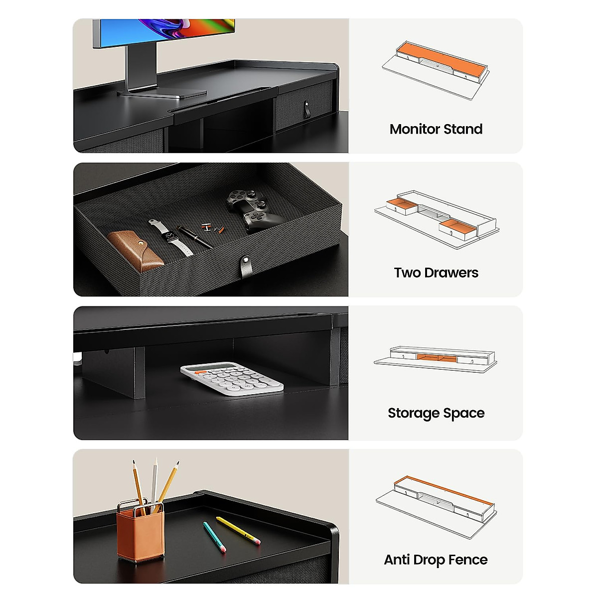 Ergear Electric Standing Desk Adjustable Height with 2 Drawers, 55 x 28 Inches Sit Stand Up Desk with Storage Shelf, 3 Memory Presets, for Home Office