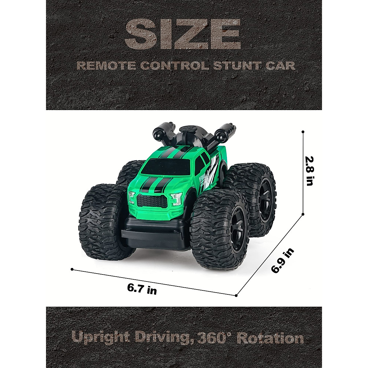 RC Stunt Car, RC Monster Trucks 4x4 Offroad, 4WD 360° Flips Rotating Car Toys for Boys and Girls, Toddler Remote Control Car with Spray Function, Ideal Birthday for Kids (Green)