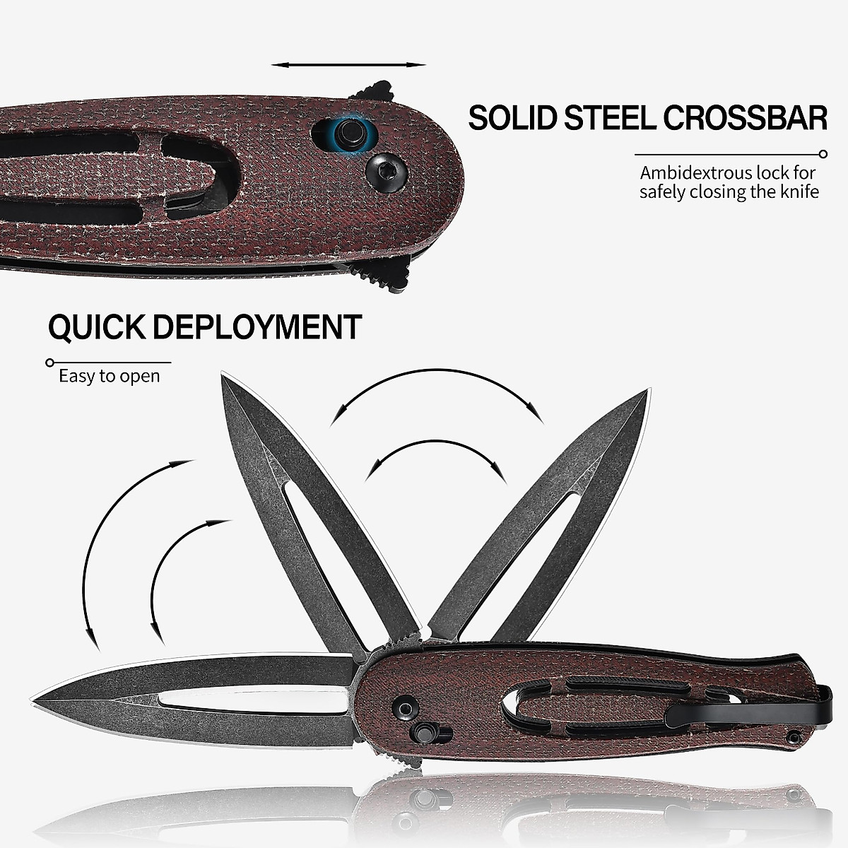 Cohesion Pocket Knives & Folding Knives - D2 Steel Blade Micarta Handle Reversible Pocket Clip, EDC Knife for Camping