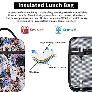 Lunch Bags for Women,Insulated Thermal Cat Lovers Gifts Lunch Tote Bag,Cute Cat Lunch Box with Front Pocket for Office Work Picnic Shopping (Cute Animal)