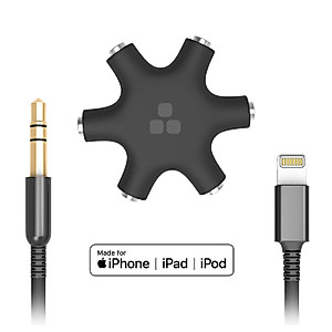 Thore (Apple MFi Certified) iPhone Headphone Splitter (5-Way) Multi-Port 3.5mm Jack Audio Adapter with Aux Lightning Connector (for iPhone 8/X/XR/XS/11/12/13/14/Pro Max)