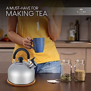 ELITRA HOME Whistling Tea Kettle Stainless Steel Tea Pot with Stay Cool Handle 2.6 Quart / 2.5 Liter (SATIN)
