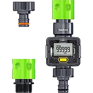 RAINPOINT Water Meter for Garden Hose, Water Flow Meter with Connectors, Measures Single/Total Water Usage in Gallons Liters, Flow Rate in GPM LPM, Garden Watering, Pool or RV Filling,V2, 2023 Release