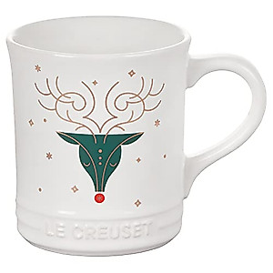Le Creuset Stoneware Noel Collection Reindeer Face Mug, White w/Applique, 14 oz.