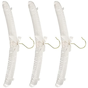 VOSAREA 3pcs Satin Padded Hangers Covered Coat Hangers Wedding Bridal Bride Hanger with Non-Slip Buttons for Strappy Dresses White