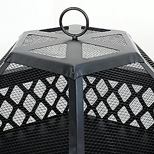 ZENY 24" Outdoor Fire Pit Wood Burning Firepits Steel Firepit Bowl Hex Shaped Home Outside Backyard Fireplace Bonfire Campfire w/Fire Pit Screen