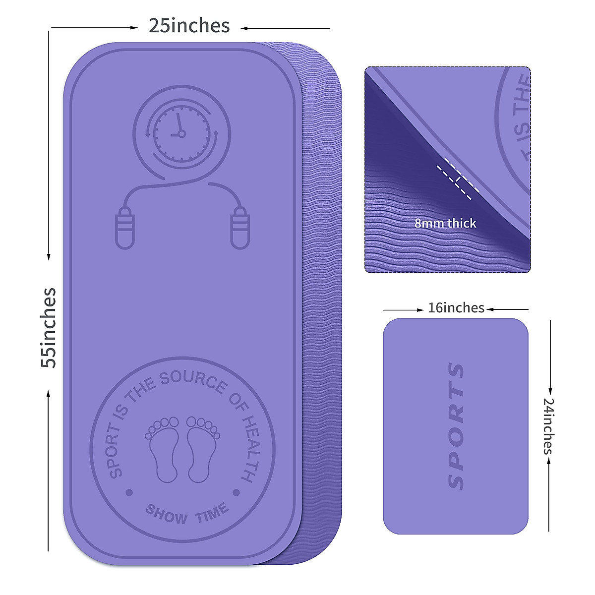 LERYG Jump Rope Mat Shockproof Exercise Skipping Mat All-Purpose Extra Thick High Density Anti-Tear Exercise Yoga Mat, Non Slip Jump Rope Mat for Indoor and Outdoor in Purple