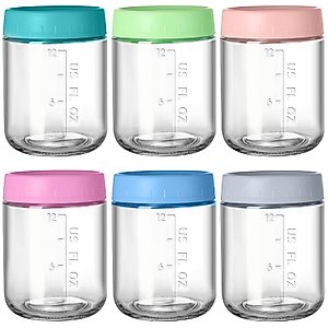 KITCHOP 6 Pack Overnight Oats Containers with Lids, Glass Jars with Lids, Mason Jars with Airtight Lids, Glass Storage Containers for Leftover, Breakfast and Lunch(14.5 oz)