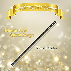 Nuanchu 12 Pieces Birthday Cake Candles Long Thin Holiday Candles for Wedding Birthday Anniversary Graduation Retirement Party Festivals Cake Decorations (Black and Gold)