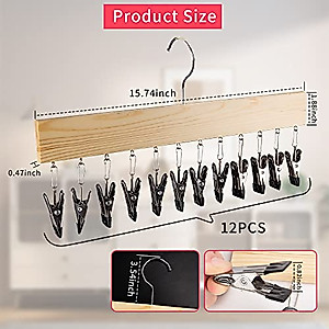2 Pack Legging Organizer for Closet, Wooden Pants Hangers Leggings Hanger Space Saving with 24 Rubber Coated Clips, Multi Purpose Clothes Storage Organizer for Skirts Shorts Trouser Jeans, Natural
