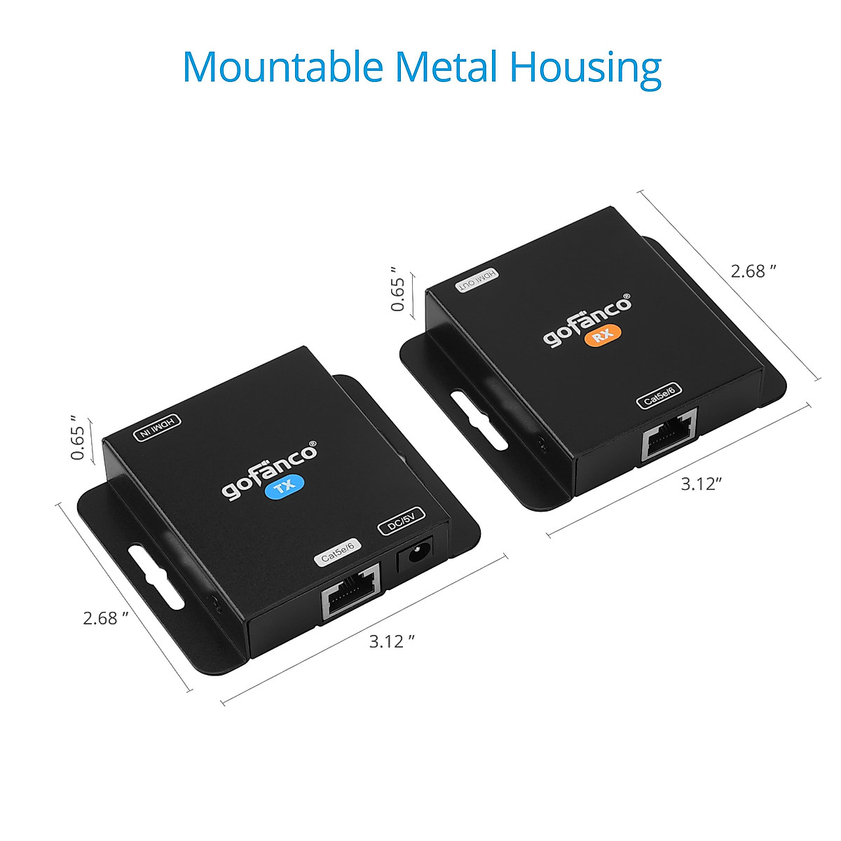 gofanco 1080p HDMI Extender Over CAT5e/6 Without Signal Loss – Up to 197ft (60m), 1080p 60Hz, 1080i, 720p, 3D, HDCP 1.4, Power-Over-Cable (PoC), LPCM 2.0 Audio, Surface Mountable (HDExt v3.0)